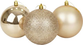 Shatchi 25 cm/3 gro&szlig;e Champagner-Kugeln, PVC, bruchsicher, gl&auml;nzend, matt, glitzernde Oberfl&auml;che, Weihnachtskugeln, Ornamente, Sortiert, festlicher Weihnachts