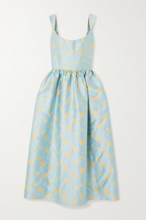 Markarian Yvette Midikleid Aus Brokat Mit Blumenmuster - Blau