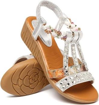 Generic Sandales compens&eacute;es pour femme 2026, strass scintillants, bride en T, sandales plates &agrave; bout ouvert, sandales orthop&eacute;diques habill&eacute;es avec sangle de c