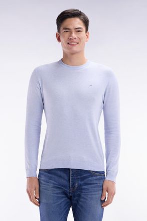 Eden Park Pull Col Rond En Coton Et Soie M&eacute;lang&eacute;s Gris Clair Coupe Droite