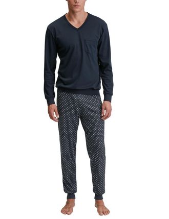 CALIDA Relax Streamline Bündchen-Pyjama Herren, aus 100% Baumwolle, Hose mit stoffbezogenem Gummibund
