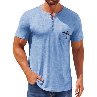 Generic T-shirt d&eacute;t&eacute; d&eacute;contract&eacute; &agrave; manches courtes pour homme avec 4 boutons &eacute;l&eacute;gant pour la mode Border, bleu ciel, 3XL