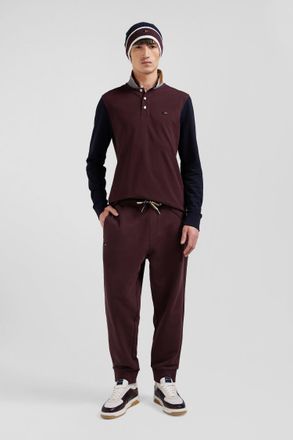 Eden Park Polo Manches Longues En Piqu&eacute; Coton Bicolore Bordeaux Col Jacquard Coupe Regular