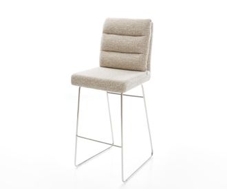 DELIFE Barstuhl Pela-Flex Webstoff Soft Beige Kufengestell Edelstahl Silberfarben, Barst&uuml;hle