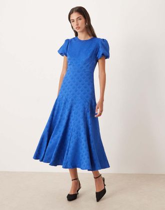 Sister Jane Sister Jane - Robe mi-longue à godets en jacquard - Bleu cobalt