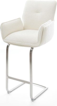 DELIFE Barstuhl Nela-Flex Boucl&eacute; Soft Beige Freischwinger Flach Edelstahl Silberfarben, Barst&uuml;hle