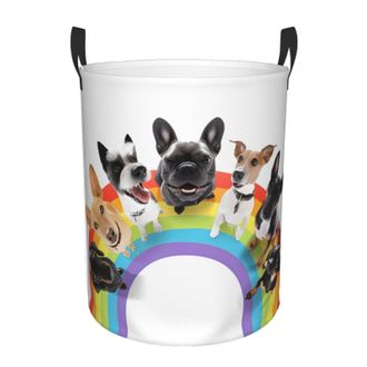 Generic Lustige Hunde Regenbogen W&auml;schesammler Rund Korb W&auml;sche Stehender W&auml;schetonne F&uuml;r W&auml;schekammer Schlafzimmer Badezimmer
