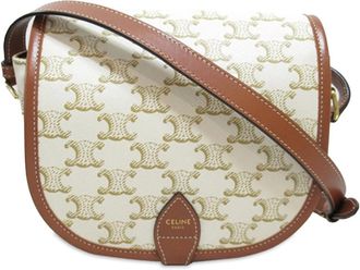 Celine Hobo Bags - Medium Triomphe Coated Canvas Folco Crossbody - Gr. unisize - in Wei&szlig; - f&uuml;r Damen