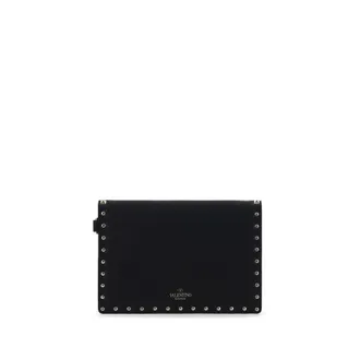 Valentino Garavani Womens Rockstud Clutch Black Calf Leather Bos