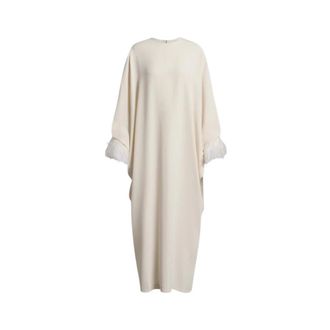 Alberta Ferretti Robe longue Enver en satin avec plumes et manches en mousseline - Femme - Robes - Beige - Taille: 38 FR