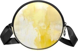 Generic Sac &agrave; bandouli&egrave;re Circle pour femme, petit sac &agrave; bandouli&egrave;re abstrait peint jaune blanc avec fermeture &eacute;clair, bretelles r&eacute;glables, sac &agrave; main rond d&eacute;