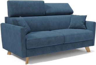 Divani.Store Francy Schlafsofa mit verstellbaren Kopfst&uuml;tzen aus abwaschbarem Stoff T17 160 cm (mat. 120x197) Blau