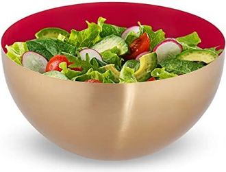 Relaxdays Salatschüssel, Edelstahl, Ø 25cm, runde Metallschüssel zum Backen & Servieren, Küchenschüssel 3,5 l, rot/gold