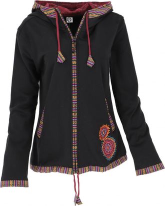 Guru Shop Nepal Ethno Jacke, Bestickte Boho Jacke - Schwarz/rot, Damen, Baumwolle, Size:XL