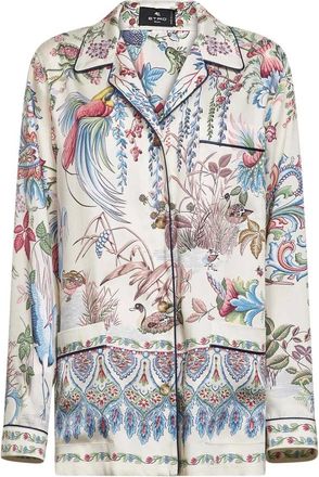 Etro Femme, Blouses et Chemises, Multicolore, Taille: 40 FR Chemise en twill avec imprim&eacute; floral et faunique plac&eacute;