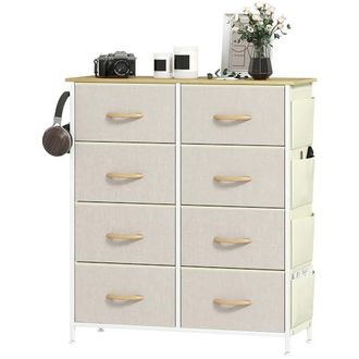 HOMCOM Kommode Schrank mit 8 Schubladen aus Vliesstoff Aufbewahrungsschrank Schubladenschrank mit Haken, Seitentasche, Stahlrahmen, Modern Sideboard f&uuml;r Schl