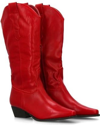 Shoes & Blues Bottine de campagne avec gravure sur la grison, talon carré bas, fermeture à glissière. Collection automne hiver 2023, rouge, 41 EU