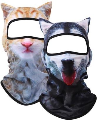 OLIPHEE 3D Cat Dog Ski Balaclava Masque Transparent avec Oreilles Cagoule Homme Femme Mignon Animal Chat Chien Masque Coupe-Vent pour Les Festivals Party Acti