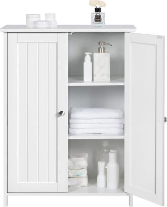 Yaheetech Yaheetech - Meuble de Salle de Bain, Placard de Rangement avec 2 Portes, 2 Étagère Réglable Meuble de Rangement Chambre Salon Entrée 60 x 30 x 80 cm