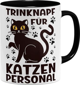 OM3 witzige Kaffee-Tasse mit Spruch - Trinknapf f&uuml;r Katzenpersonal - Katzenliebhaber Katze VI - Keramik Becher - 325ml - Beidseitig Bedruckt - Schwarz