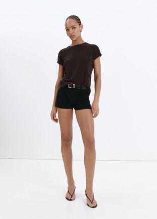 Mango T-shirt maille manches courtes marron - Femme - XXS - MANGO