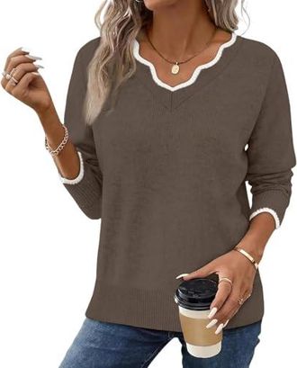 TOMWELL Pull Femme Chic Chaud Couleur Unie Pullover Automne Hiver Manche Longue Sweater A Café XL