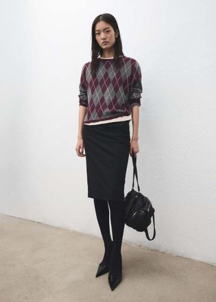 Mango Pull maille losanges gris chin&eacute; moyen - Femme - S - MANGO