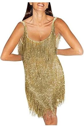 Generic Robe Gatsby Blanche, Great Gatsby Party Casual Sequin Sexy Kleid Robe de Soirée Classiques col V sans Manche Annee 20 Robes Élégant Mode pour Femme Co