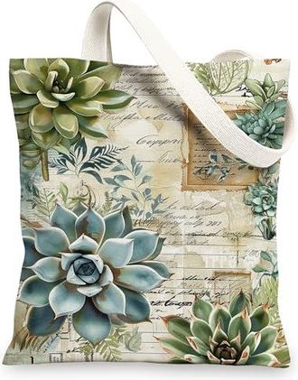 Generic Sacs fourre-tout en toile pour plantes succulentes, motif botanique, sacs dépicerie réutilisables, sacs dépicerie vintage floraux légers et lavables p