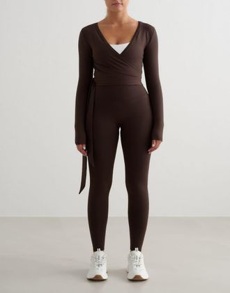 Aim'n Top cache-coeur &agrave; manches longues effet sculptant en tissu sans coutures - Chocolat-Brown