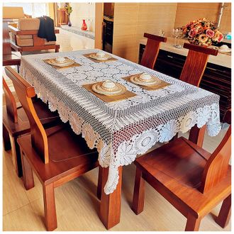 Generic Vintage-H&auml;keltischdecke, Rechteckige Spitzendeckchen, Handgefertigte Tischdecke aus Baumwolle mit Blumenmuster, Tischl&auml;ufer f&uuml;r die Heimdekoration(Whi