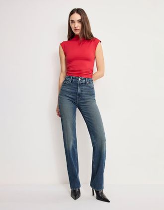 Good American Soft Tech Good Legs - Straight Jeans in verwaschenem Mittelblau
