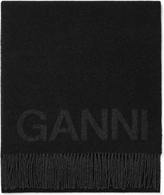 Ganni Femme, Accessoires, Noir, Taille: ONE Size Fringed Wool Scarf