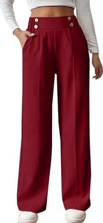 Generic Pantalon large pour femme - Taille haute - Coupe droite - Pantalon Palazzo &eacute;l&eacute;gant et d&eacute;contract&eacute; - Pantalon de travail d&eacute;contract&eacute; - Taille &eacute;lastique