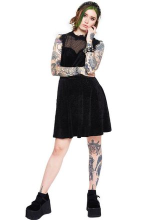 Jawbreaker Minikleid Embroidered Rose Gothic Goth Samt Mesh Spitze Minikleid