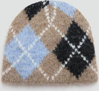 Mango Chapeau &agrave; motifs de losanges marron moyen - Femme - Taille unique - MANGO