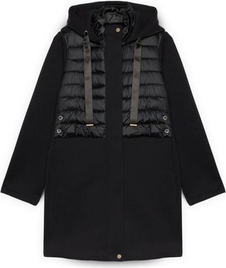 Fiorella Rubino Femme, Manteaux, Noir, Taille: 52 FR Longue doudoune bi-mati&egrave;re avec capuche