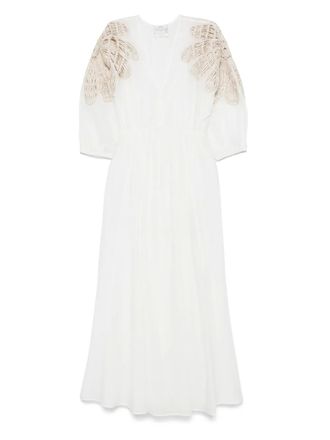 Forte_Forte robe longue à épaules brodées - Blanc