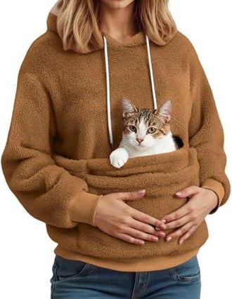 Generic Sweat a Capuche Femme Pull pour Chat avec Grande Poche Sweat Kangourou Chat Manches Longues Sweat-Shirts Femme Chien Titulaire Transporteur Pochette p