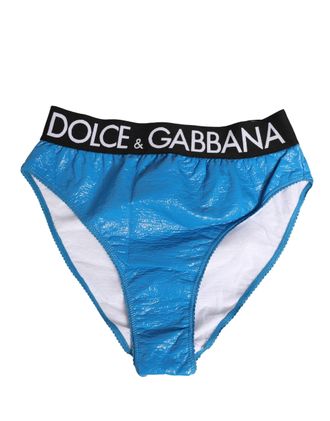 Dolce & Gabbana Womens Blue Logo Waistband High Waist Brief Underwear Cotton Polyurethane Clothing
