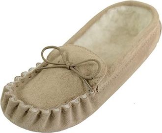 SNUGRUGS Mocassin en daim avec doublure en laine et semelle en daim, beige, camel, taille 36 &agrave; 42, camel, 40 EU