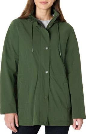 Amazon Essentials Damen Leichte, Wasserdichte, Lange Relaxed-Fit-Regenjacke mit Kapuze, Dunkelgrün, XXL