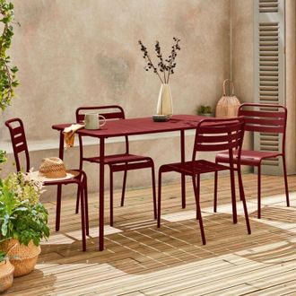 Sweeek Table de jardin m&eacute;tal + 4 assises terre de sienne en acier. Amelia. 120 x 70 x 72.5 cm