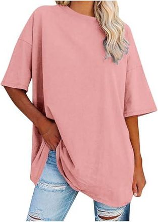 Generic T-shirts pour femme - T-shirt surdimensionn&eacute; - Chemisier d&eacute;t&eacute; - Manches courtes - D&eacute;contract&eacute; - Col rond - Pull uni - T-shirt ample - Haut basique - T