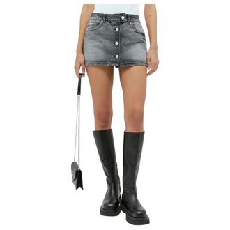 Courr&egrave;ges Femme, Jupes, Gris, Taille: 38 FR Mini-jupe en denim avec logo brod&eacute;
