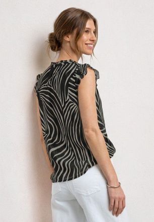 Street One Blusentop weich fallende Chiffon-Qualit&auml;t, &auml;rmellos mit R&uuml;schen, V-Ausschnitt