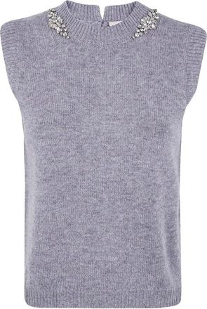 Semicouture Femme, Pulls, Gris, Taille: 36 FR Pull Gris avec Ornements Étincelants