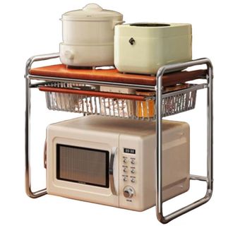 Generic Mikrowellen Regal, 2-Stufig Mikrowellenregal Stehend for Arbeitsplatte, K&uuml;chenregal Aus Stahl Mit Ausziehkorbe, 20kg Traglast, Stabile Microwave Shelf