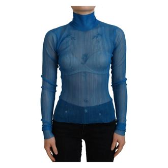 Dolce & Gabbana Femme, Blouses et Chemises, Bleu, Taille: 34 FR Blouse &agrave; Manches Longues et Col Roul&eacute; en Maille