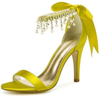 Generic Escarpins Femme Bout Ouvert Mariée Stylet Talons Btide Cheville Boucle Sandales Chaussures De Mariee Bal 10.5Cm,Jaune,38 EU
